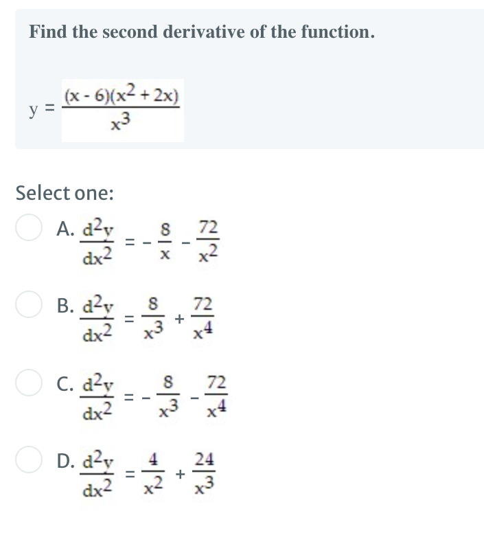 Solved Find the second derivative of the function. y = | Chegg.com