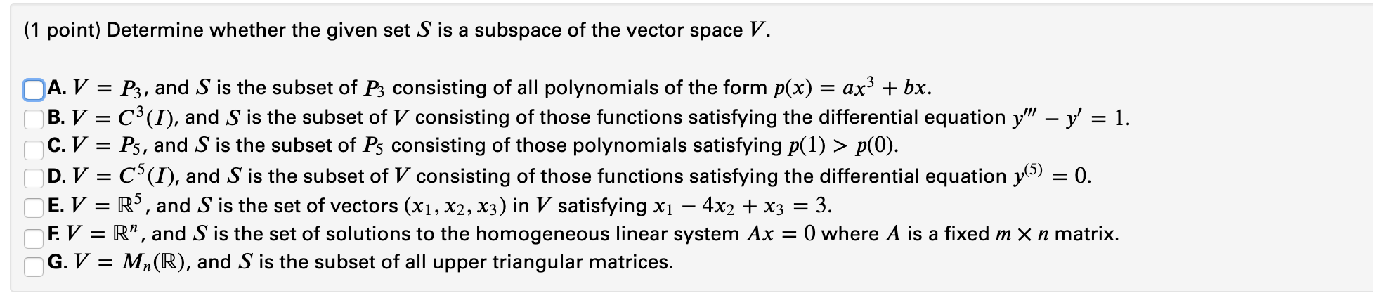 Solved Determine whether the given set 𝑆 is a subspace of | Chegg.com Solved Determine whether the given set 𝑆 is a subspace of | Chegg.com