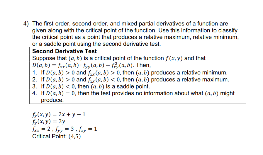 Solved 4) The first-order, second-order, and mixed partial | Chegg.com