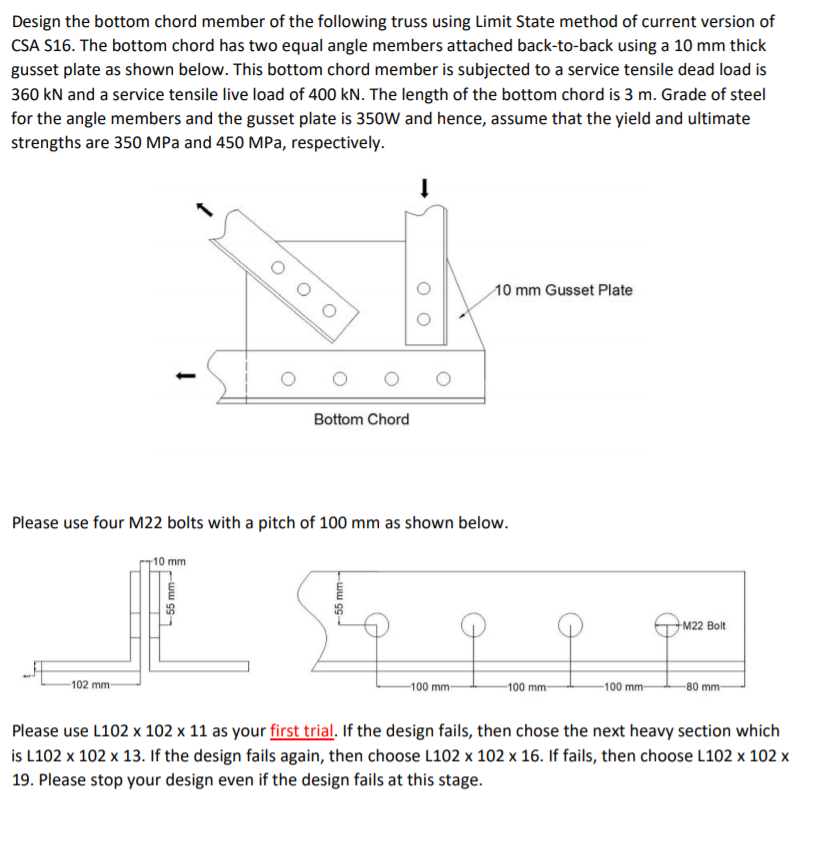 Solved Design the bottom chord member of the following truss | Chegg.com