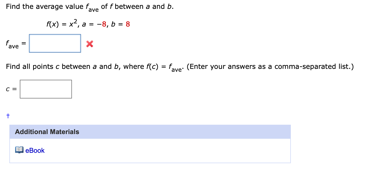 Solved Find the average value fave of f between a and b. | Chegg.com