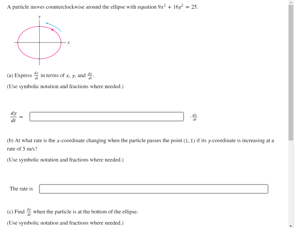 Solved A particle moves counterclockwise around the ellipse | Chegg.com