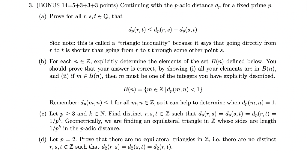 Solved (BONUS 14=5+3+3+3 points) Continuing with the p-adic | Chegg.com
