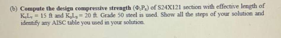 Solved (b) Compute the design compressive strength (P.) of | Chegg.com