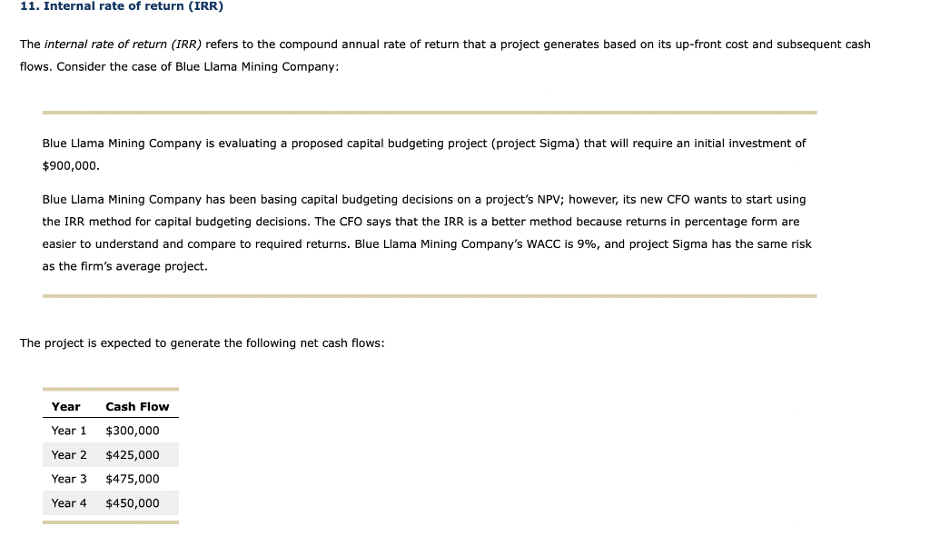 Solved 11. Internal rate of return (IRR) The internal rate | Chegg.com