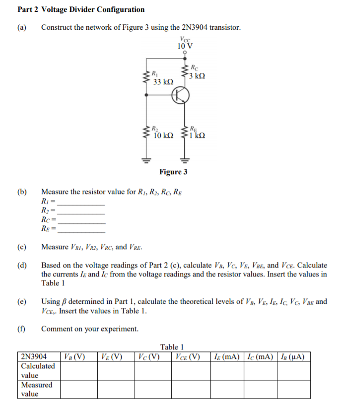Solved Part 2 Voltage Divider Configuration (a) Construct | Chegg.com