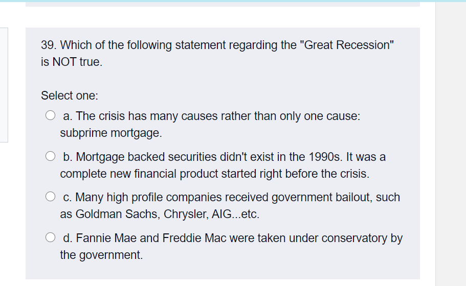 Solved 39. Which of the following statement regarding the | Chegg.com