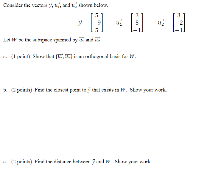 Solved Consider the vectors y,u1, and u2 shown below. | Chegg.com
