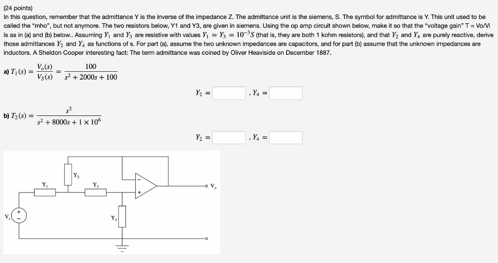 Solved In this question, remember that the admittance Y is | Chegg.com