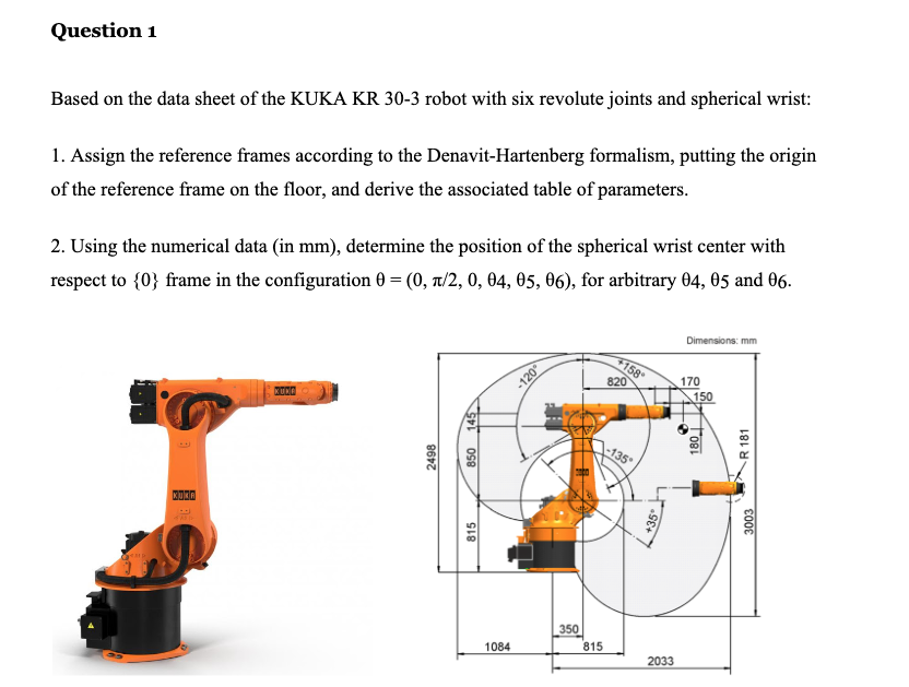 Solved Question 1 Based on the data sheet of the KUKA KR | Chegg.com