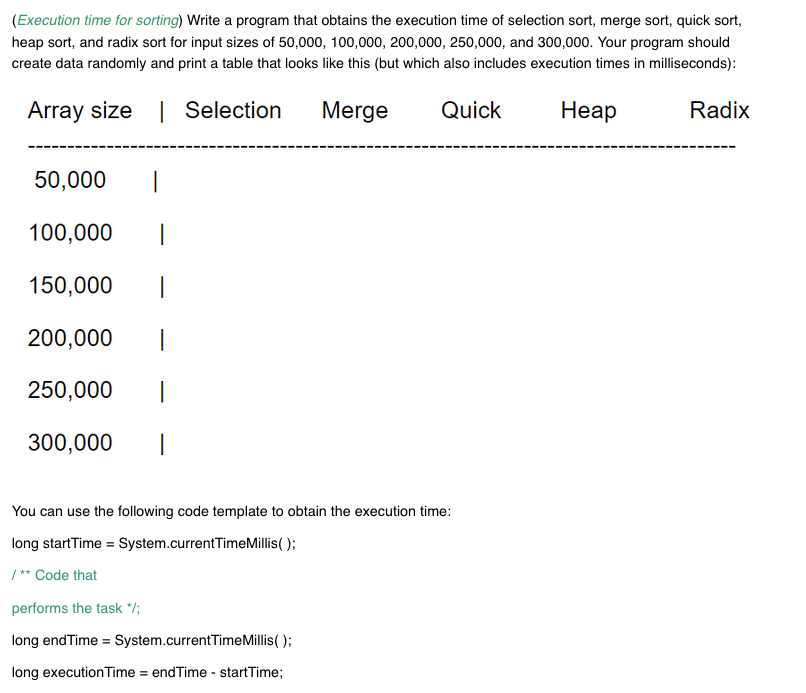 Solved Execution Time For Sorting Write A Program That 7718