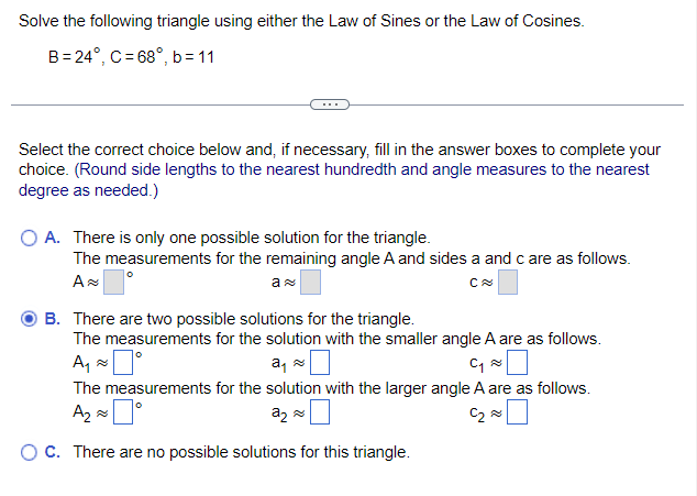 Solved Solve the following triangle using either the Law of | Chegg.com