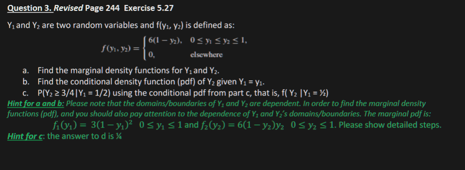 Solved Question 3. Revised Page 244 Exercise 5.27 Y1 and Y2 | Chegg.com