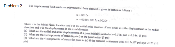 Solved The displacement field inside an axisymmetric finite | Chegg.com