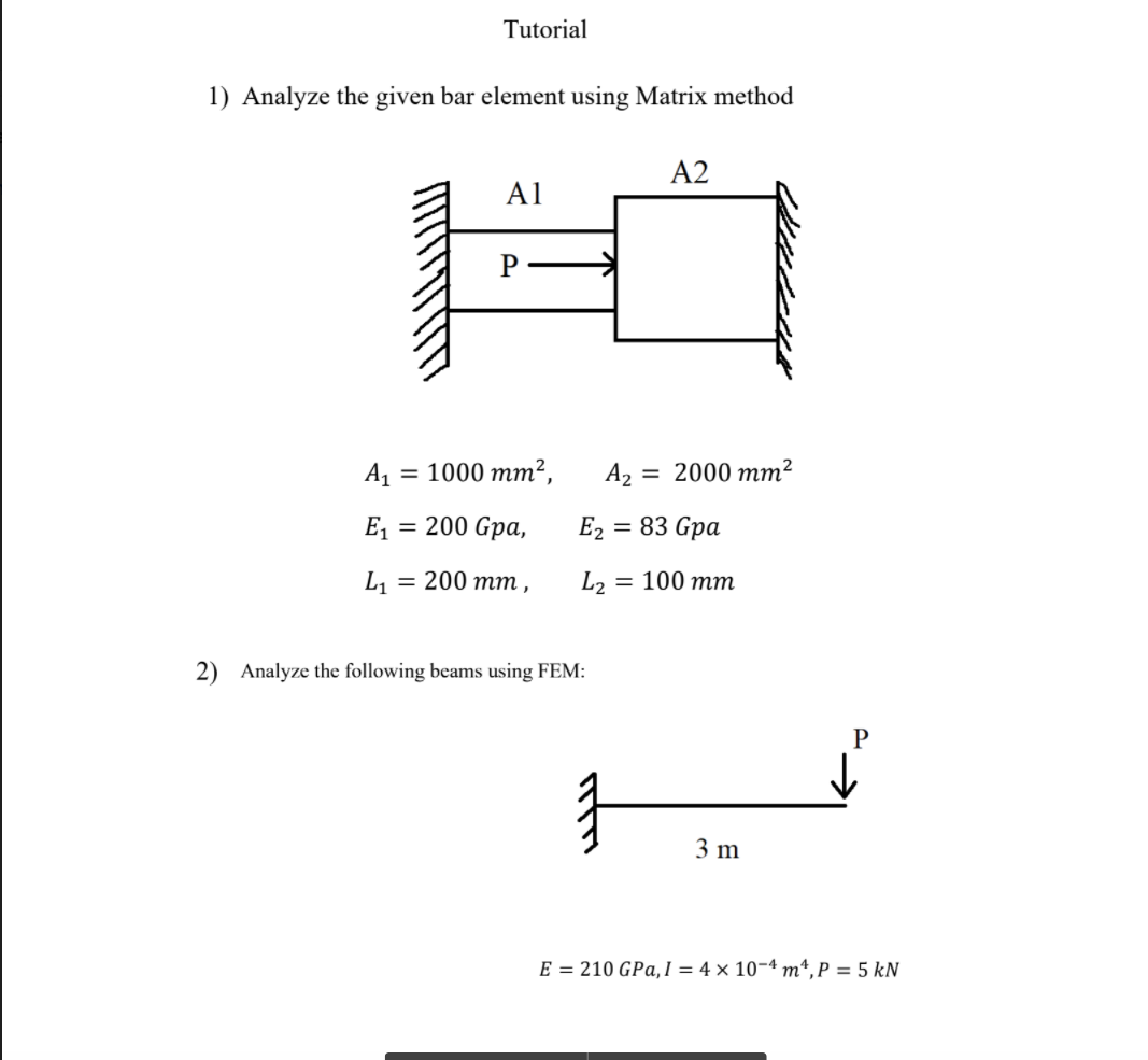 Solved Tutorial 1) Analyze the given bar element using | Chegg.com