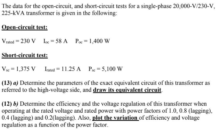 Solved The data for the open-circuit, and short-circuit | Chegg.com