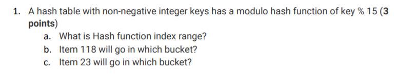 Solved 1 A Hash Table With Non Negative Integer Keys Has A 3298