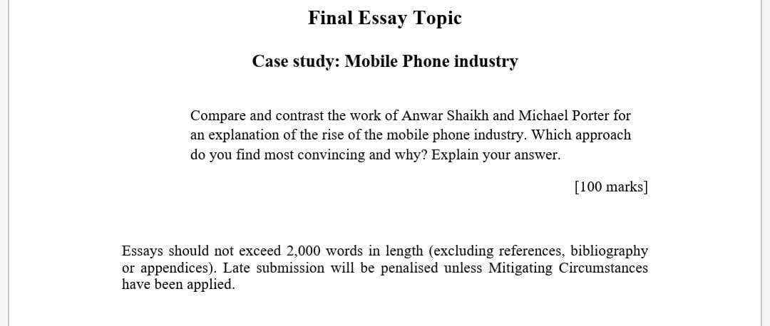 Solved Final Essay Topic Case study: Mobile Phone industry | Chegg.com