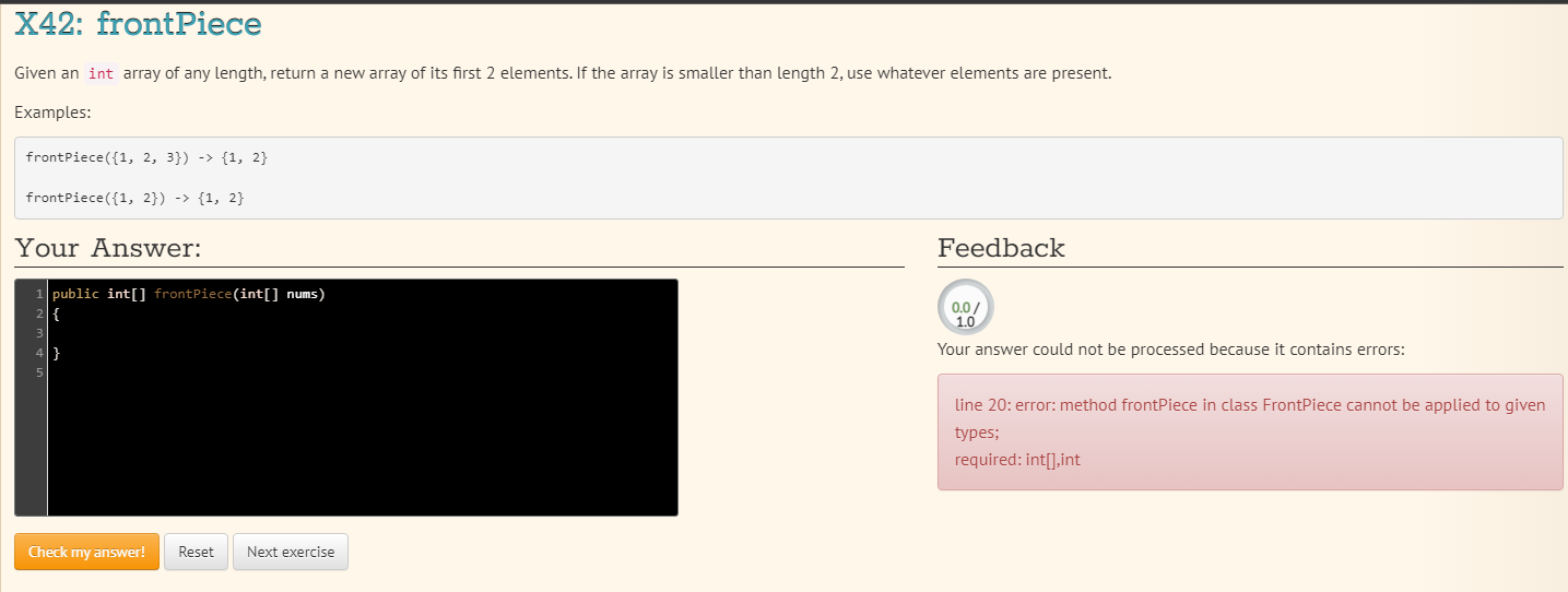 Solved X42: frontPiece Given an int array of any length, | Chegg.com