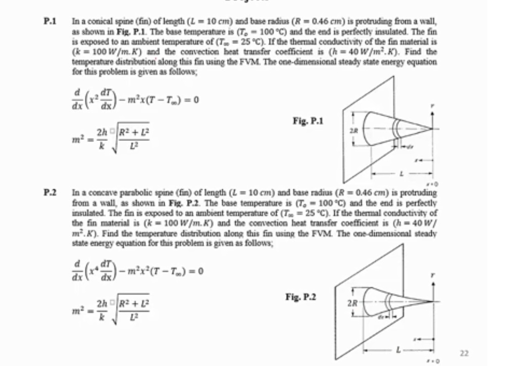 P.1 In a conical spine (fin) of length (L - 10 cm) | Chegg.com