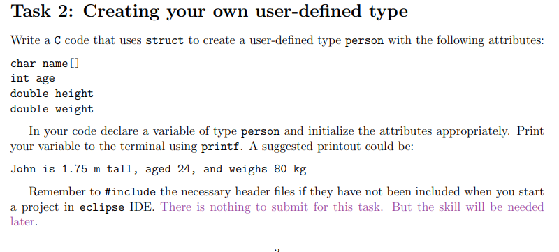 Solved Write A C Code That Uses Struct To Create A