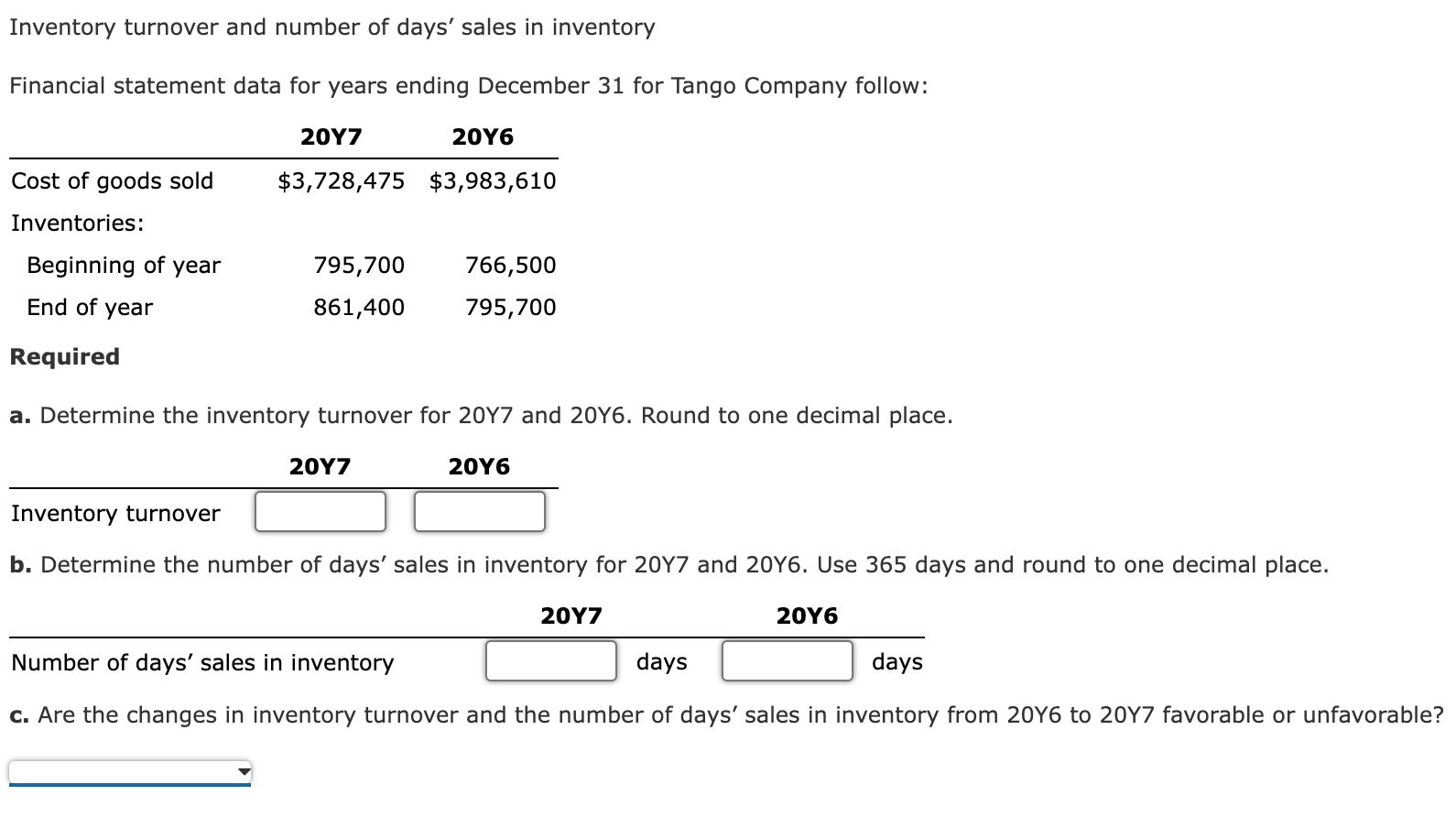 Solved Inventory turnover and number of days' sales in | Chegg.com