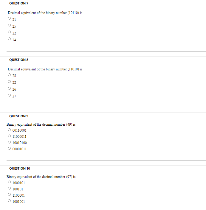 Solved QUESTION 7 Decimal equivalent of the binary number | Chegg.com