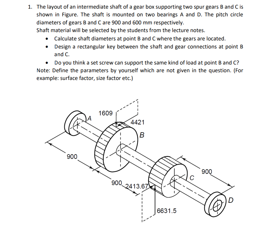 Solved 1. The layout of an intermediate shaft of a gear box | Chegg.com