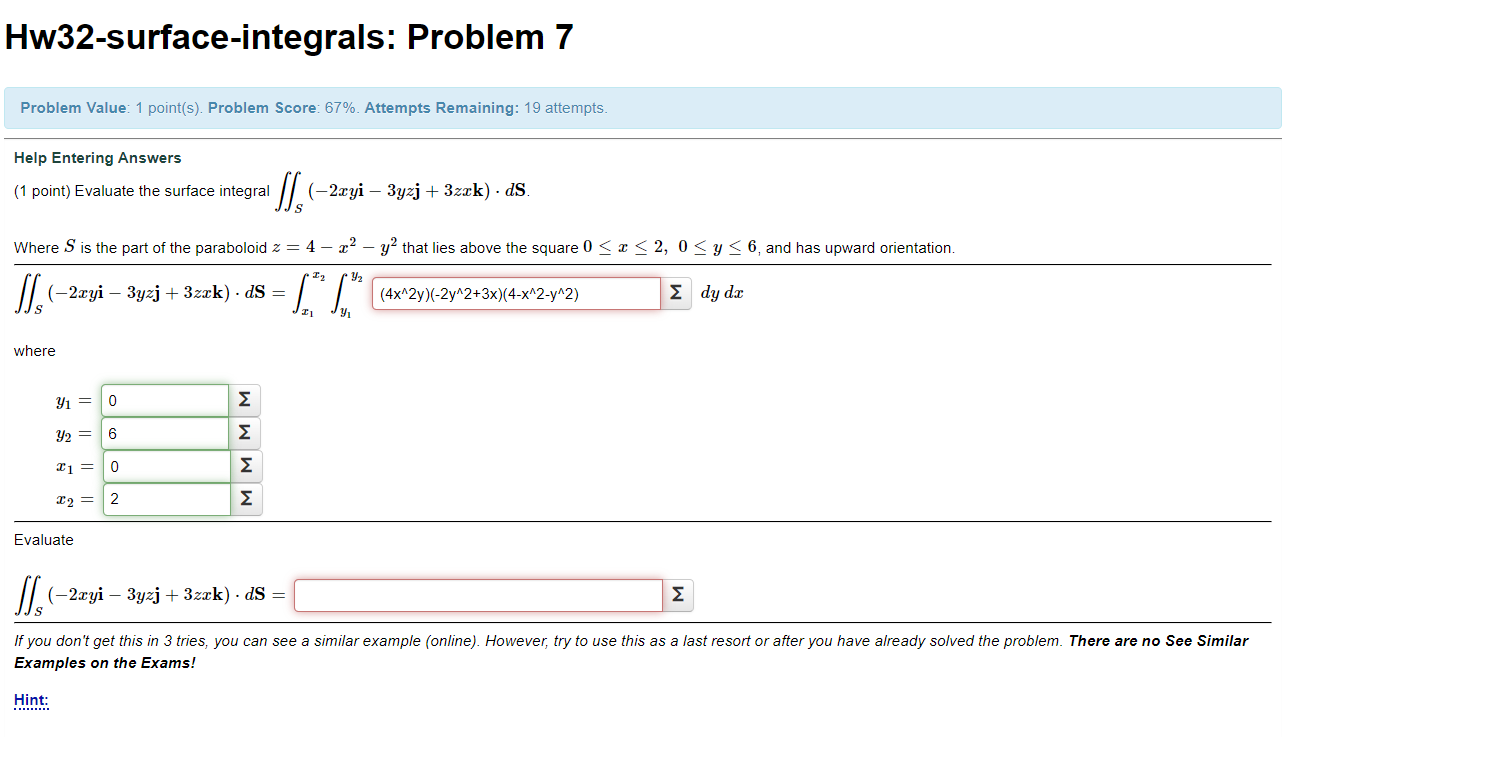 Solved Hw32-surface-integrals: Problem 7 Problem Value 1 | Chegg.com