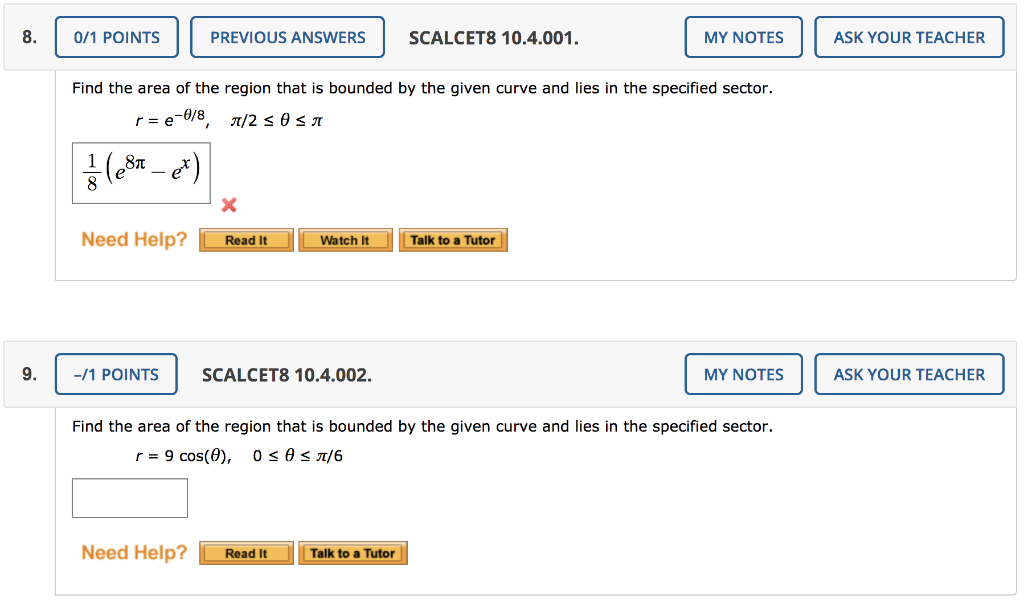 Solved 0/1 POINTS PREVIOUS ANSWERS SCALCET8 10.4.001. MY | Chegg.com
