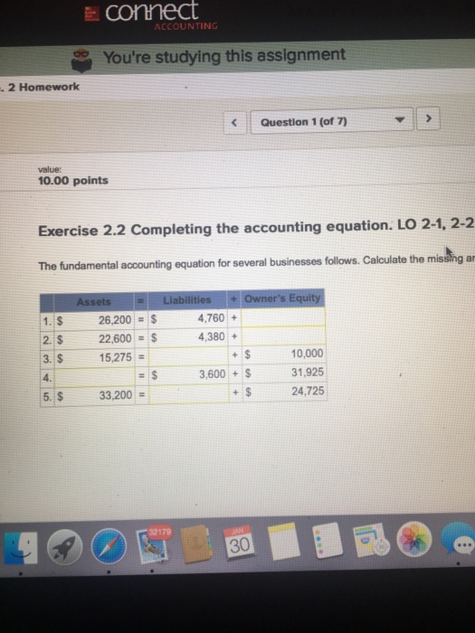Solved Completing the accounting equation. Lo 2-1, 2-2 The | Chegg.com