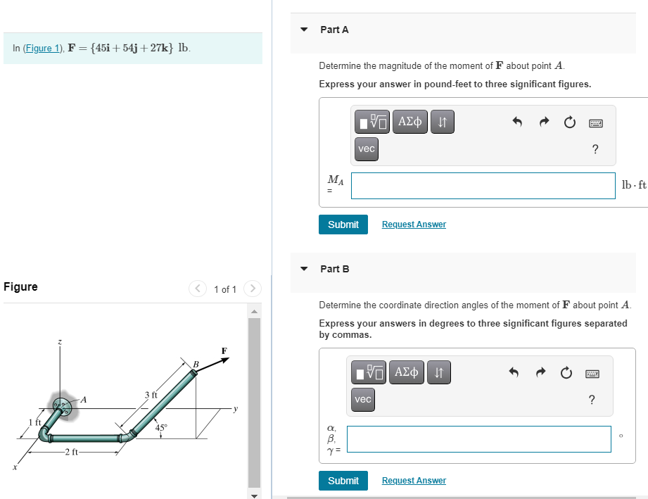 Solved ln (Figure 1), F={45i+54j+27k}lb.Figure1 ﻿of 1Part | Chegg.com