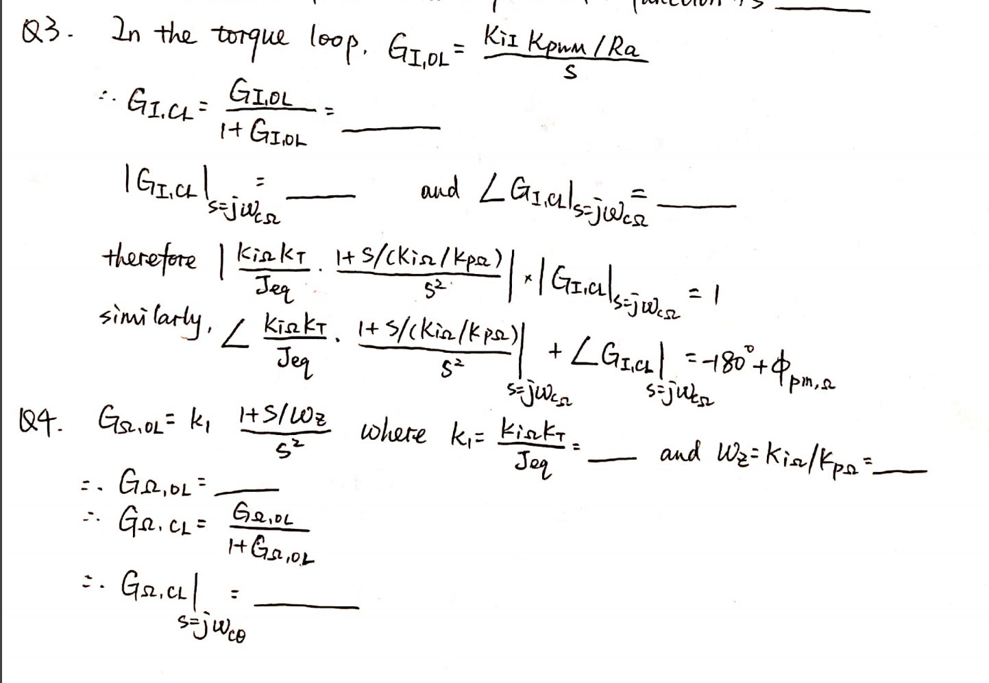 Question 3: In designing the speed loop of example 3, | Chegg.com