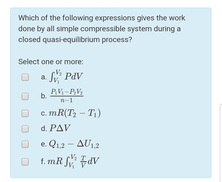 Solved When work is done on a simple compressible closed | Chegg.com