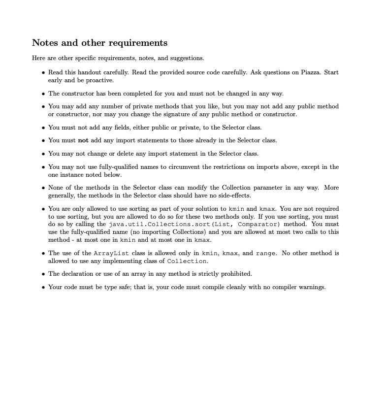 Collection Selector Problem Overview This assignment | Chegg.com