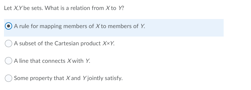 Solved Let X,Y be sets. What is a relation from Xto Y? O A | Chegg.com