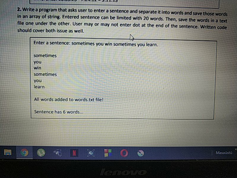 Solved 2. Write a program that asks user to enter a sentence | Chegg.com