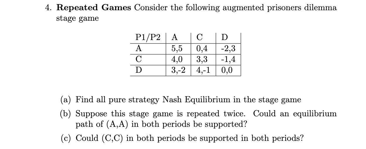 Solved Repeated Games Consider the following augmented | Chegg.com