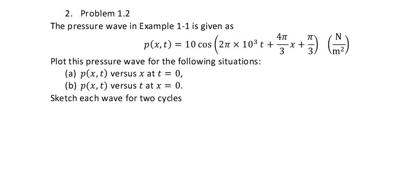 Solved *+) The pressure wave in Example 1-1 is given as | Chegg.com