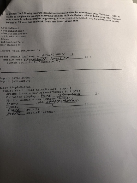 Solved The following program should display a single button | Chegg.com