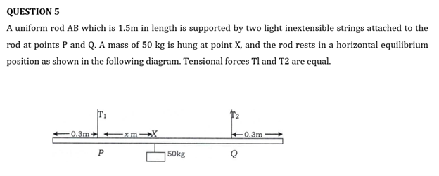 Solved QUESTION 5A uniform rod AB ﻿which is 1.5m ﻿in length | Chegg.com