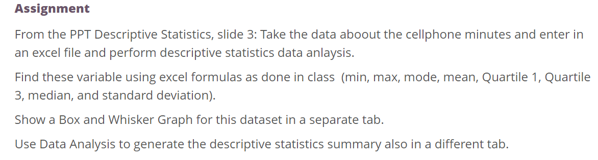 Assignment From the PPT Descriptive Statistics, slide | Chegg.com