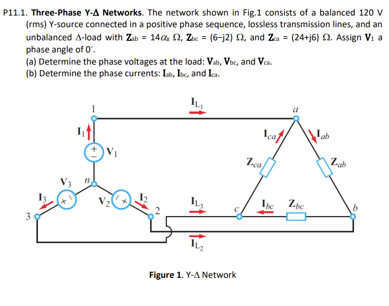 Solved 11.1. Three-Phase Y−Δ Networks. The network shown in | Chegg.com