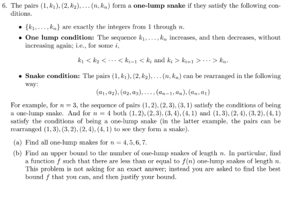 Solved The pairs (1,k1),(2,k2),dots(n,kn) ﻿form a one-lump | Chegg.com