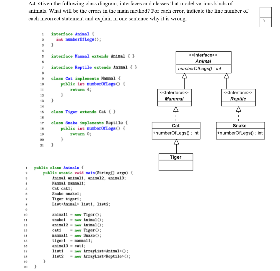 Solved A4. Given the following class diagram, interfaces and | Chegg.com