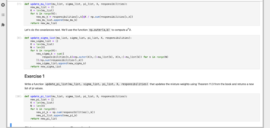 [7]: def update_mu_list(mu_list, sigma_list, pi_list, | Chegg.com