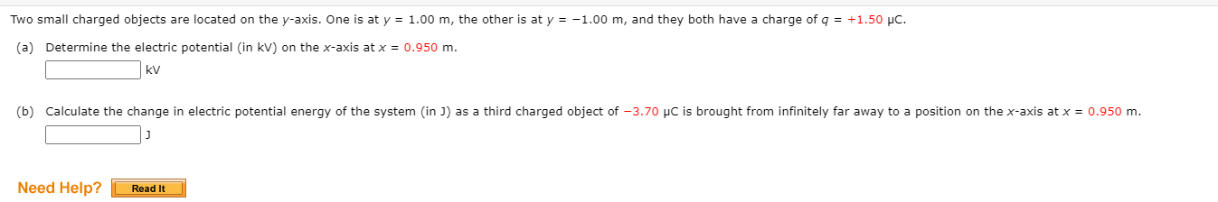 Solved Two small charged objects are located on the y-axis. | Chegg.com