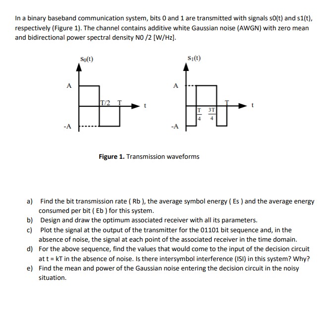 In a binary baseband communication system, bits 0 and | Chegg.com