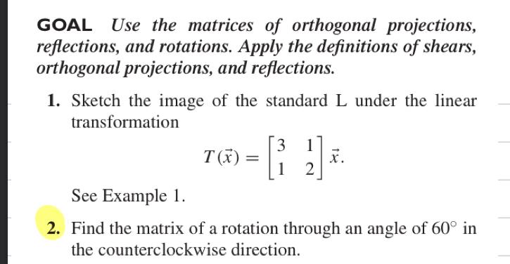 Solved GOAL Use the matrices of orthogonal projections, | Chegg.com