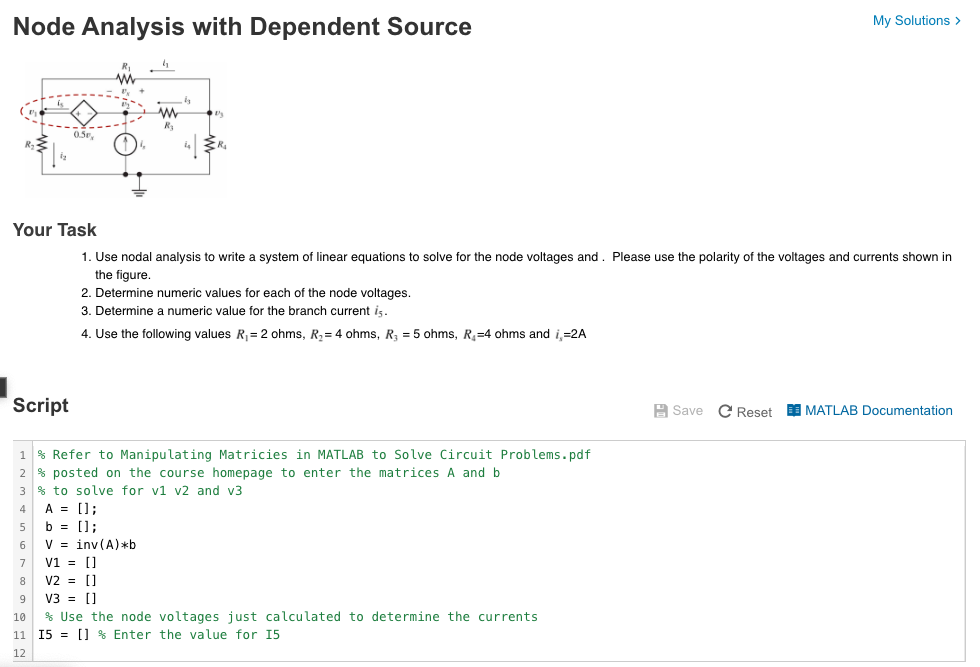 Solved Node Analysis with Dependent Source My Solutions > | Chegg.com